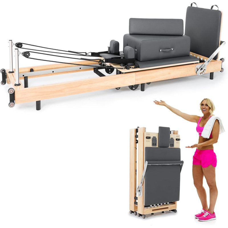 Pilates Reformer Machine oak Wood Home Pilates Equipment Foldable Pilates Reformer With Reformer Box Jump Board For Home Workouts And Body